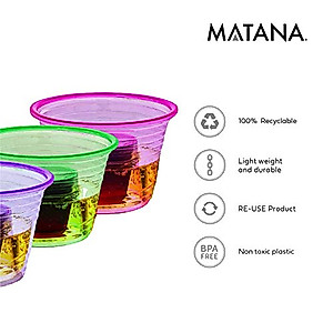 MATANA 150 Neon Plastic 3.75oz Party Bomb Shot Glasses with 1oz Inner Shot Cups - Sturdy, Disposable & Reusable