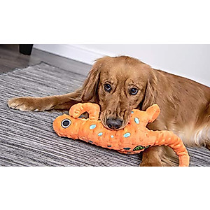 goDog Amphibianz Gecko Squeaky Plush Dog Toy, Chew Guard Technology - Orange, Large