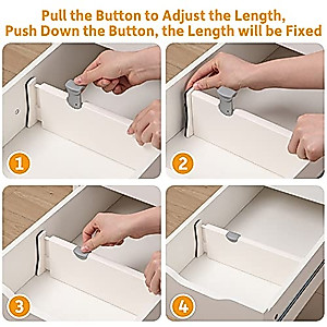 Olyzer 4 Pack Drawer Dividers Organizer, Adjustable Separators 4" High Expandable from 11-17" for Bedroom, Bathroom, Dresser, Office, Kitchen Storage, Clothing, Strong Secure Hold, Foam Ends
