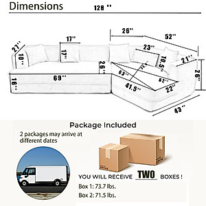 AIDOFA 128'' Extra Large Boucle Sofa, 3 Large Seats Modular Sofa, Modern Design Boucle Sofa, Upholstered in Round Fiber Fabric Sofa, Anti-Wrinkle Couches, Endless Combinations Couches, Creamy White