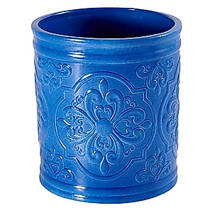 MEIGUI Ceramic Kitchen Utensil Holder, Utensil Crock Large Utensils Holder for Kitchen Decor, Cooking Tool Utensils Caddy for Countertop, Vintage Blue