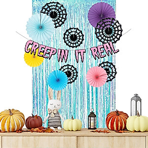 Cheerland Halloween Party Backdrop Pastel Banner Spiderweb Fan Banner Foil Party Streamers for Halloween Theme Birthday Wedding Baby Shower Cosplay Party Supplies