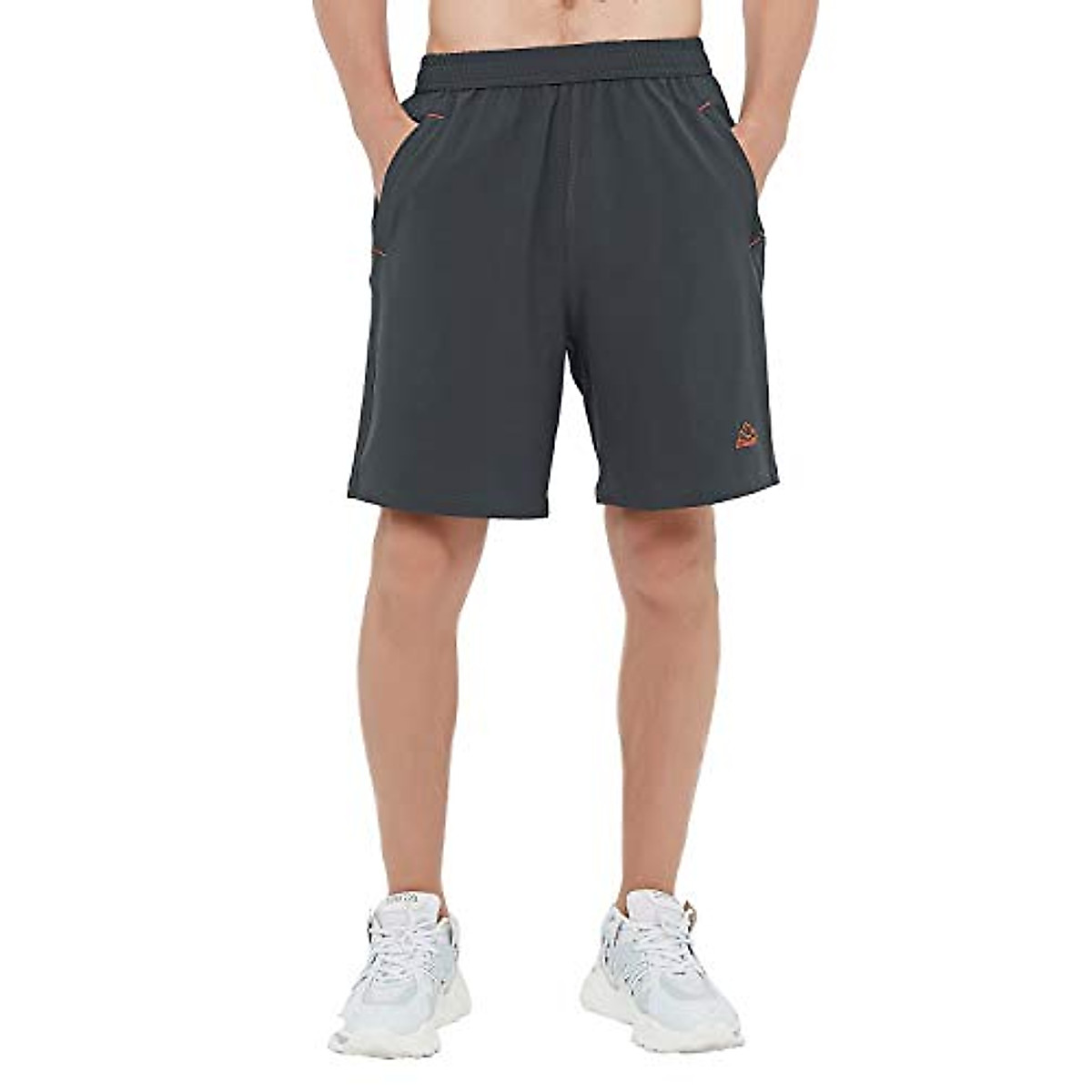 Rdruko Men's Quick Dry Hiking Shorts Lightweight Running Workout Gym Active Shorts with Zipper Pockets(Dark Grey, US M)