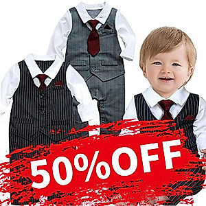 EGELEXY Baby Boy Formal Party Wedding Tuxedo Waistcoat Outfit Suit 12-18months Black