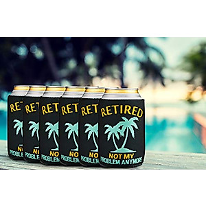Retirement Can Coolers - 6 Pack - Retirement Stocking Stuffer - Retired Not My Problem Anymore Thermocoolers - Funny Retirement Gifts for Women and Men - Insulated Drink Holder with Palm Trees