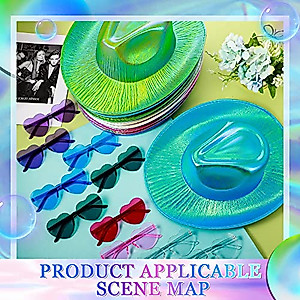24 Pcs Cowboy Hats Holographic Space Cowgirl Hat with Rimless Heart Sunglasses Fun Party Hats Goggles for Women Men Party
