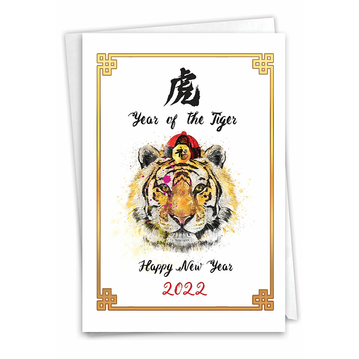 NobleWorks - 1 Lunar New Year Greeting Card with Envelope 4.63 x 6.75 Inch (not Gold Foil) - Year of The Tiger C8989ACNG-22