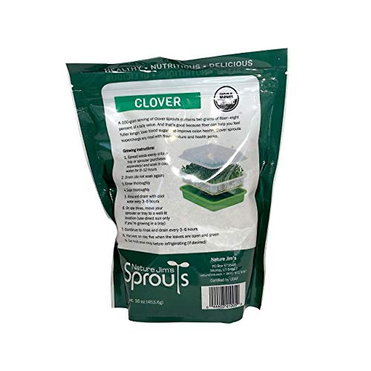 Nature Jims Clover Sprout Seeds – 16 oz Organic Sprouting Seeds – Non-GMO Premium Clover Seeds – Resealable Bag for Longer Freshness – Rich in Vitamins, Minerals, Fiber