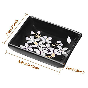 Cinf Ceramic Japanese Cherry Blossom Salad Sauce Rectangular Sushi Dish Set of 4 Plates Black Snack Bowls Appetizer Seasoning Serving for Kitchen Home