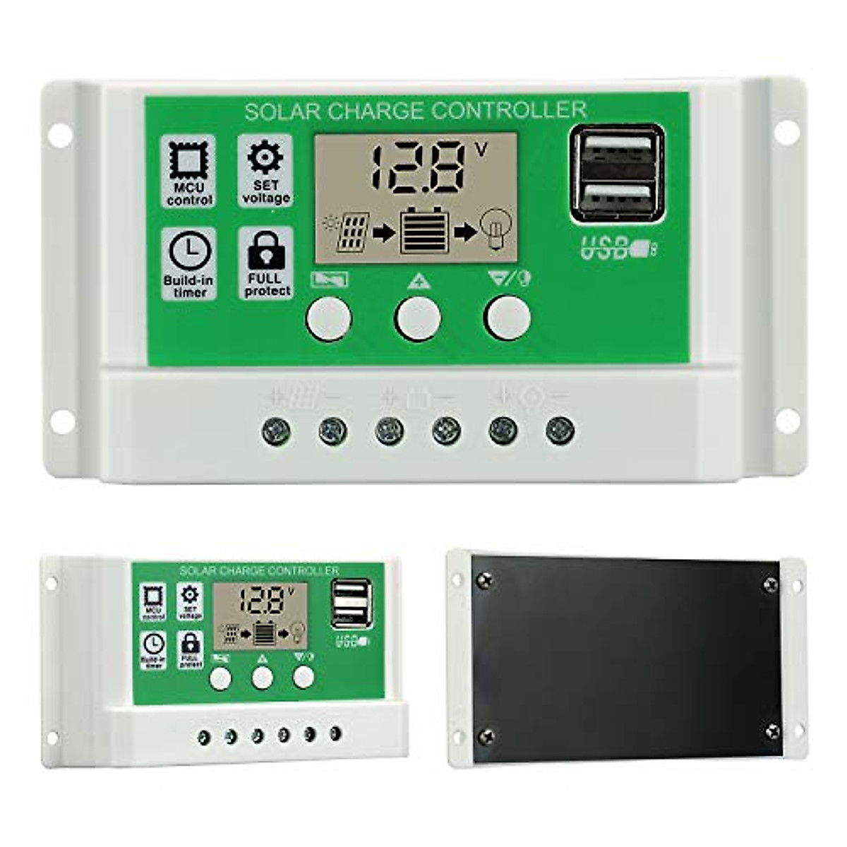 30A Solar Charge Controller 12V/24V Auto, Solar Panel Charge Controller 30Amp Solar Regulator Lithium Battery/Lead-Acid with Dual USB LCD, Adjustable Parameter Backlight LCD Display and Timer Setting