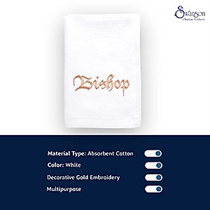 Swanson Christian Products Embroidered Hand Towels - 'Bishop' - Gifts for Pastor, Clergy, & Ministers - Pastor Towel - Cotton Towel - White with Gold Lettering