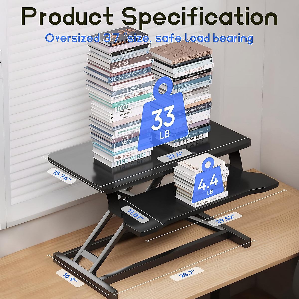 XaGai Standing Desk, 37 Inch Stand Up Desk Converter, Dual Computer Monitors and Laptop Workstation for Home Office, Wide Keyboard Tray Wide 2-Tier Desktop, Black