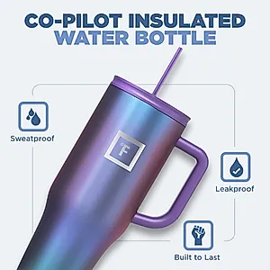 IRON °FLASK Co-Pilot Insulated Mug w/Straw & Flip Cap Lids - Cup Holder Bottle for Hot, Cold Drink - Leak-Proof- Water, Coffee Portable Travel Tumbler - Lavender, 40 Oz