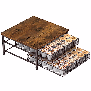 MOOACE Coffee Pod Holder for K Cup Holder Drawer Holder, Coffee Pod Drawer For Counter, 2 Tier K-Cup Storage With Sliding Baskets, 72 Capacity Pods Organizer Cups Capsule for Coffee Station, Brown