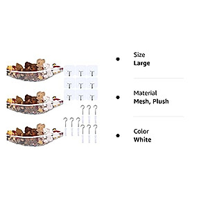 3 Pieces Stuffed Animal Hammocks Stuffed Toy Storage Hammock Nets Jumbo Wall Sling Corner Mesh Toy Organizer with Hooks for Bedroom Plush Toys (White)