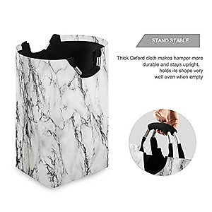 ALAZA White Marble Texture Large Laundry Basket, Collapsible Oxford Fabric Laundry Hamper, Foldable Clothes Tote Bag, Bin Storage Organizer with Handles