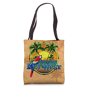 Tropical Key West Florida Keys Beach Sunset With Parrot Tote Bag