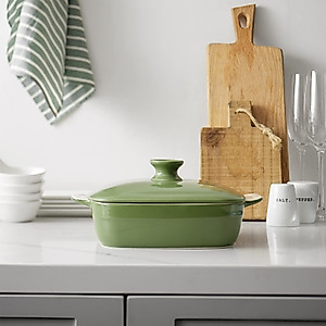 DOWAN Casseroles dish with lids, Ceramic Baking Dish With Lid, Casserole Dishes for oven, 1.6 Quarts Bakeware With Handle Oven Safe for Cooking, Dinner, Home Gift, 8 x 8 Inches, Green