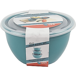 Wisconic 6-Piece Prep Bowl Set - Premium Plastic, Durable Kitchenware, Dishwasher Safe - Made in the USA - Light Teal