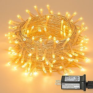 Fiee 39FT 100LED Warm White String Lights Indoor, 8 Modes Connectable Christmas Lights Outdoor Waterproof, 30V Plug in Christmas String Lights for Indoor Bedroom Christmas Garden Party Patio Decor
