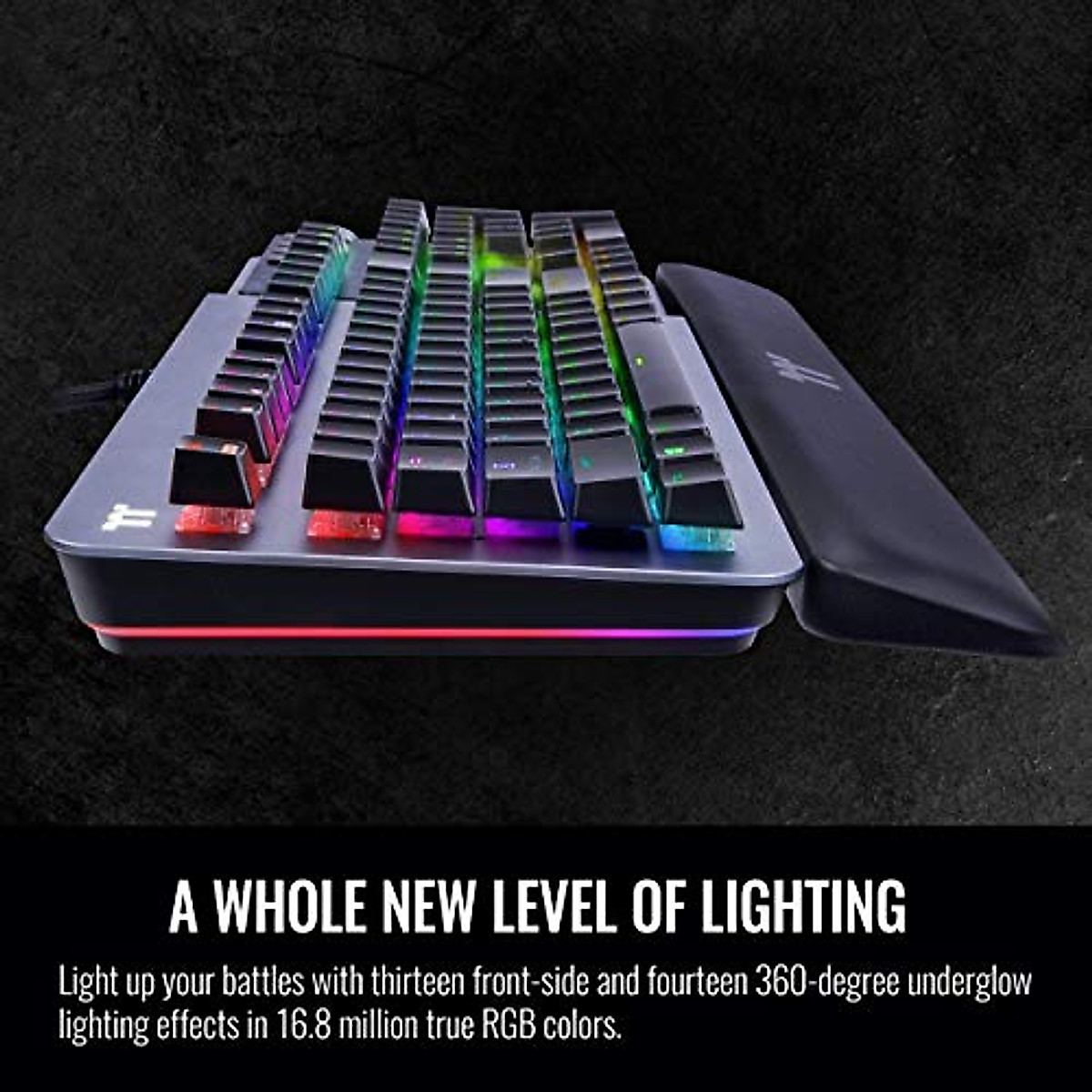 Thermaltake Argent K5 RGB Gaming Keyboard (Blue Switch), Aluminum and Streamlined Titanium Design, 16.8 Million RGB Color, Anti-ghosting, Magnetic Synthetic Leather Wrist Rest, GKB-KB5-BLSRUS-01