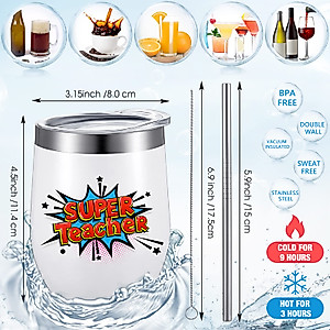 8 Pack Teacher Gifts Teacher Appreciation Gifts 12 oz Teacher Tumbler Bulk Wine Tumbler Stainless Steel Coffee Mug with Lids and Straws Thank You Birthday Gifts for Preschool Kindergarten Teacher