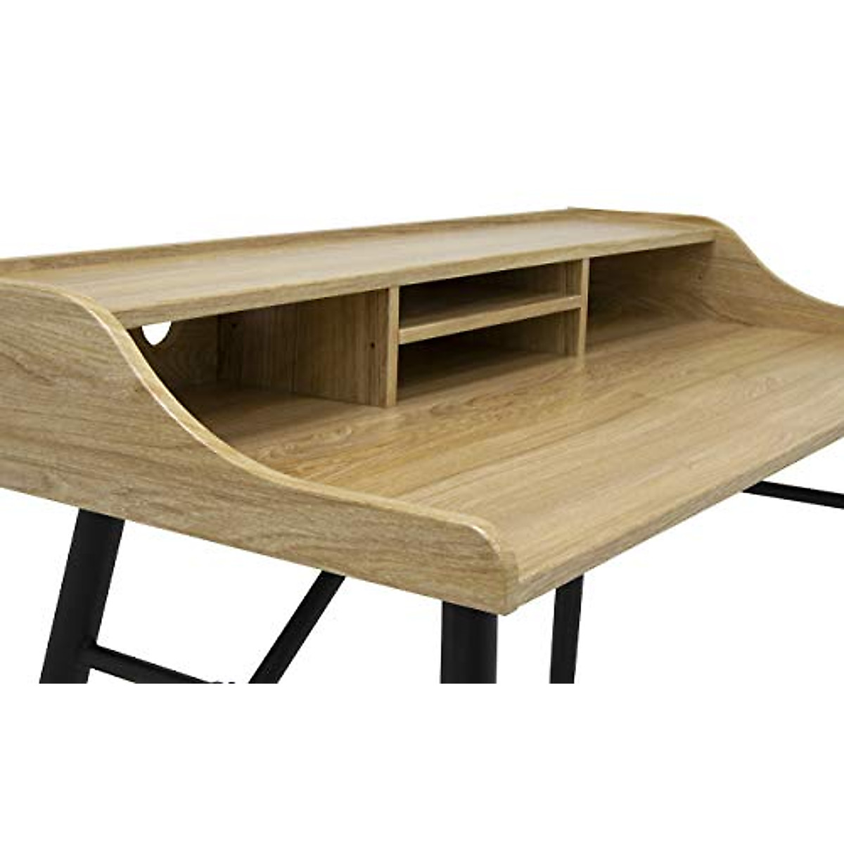 Calico Designs 51260 Woodford 45” Wide Modern, Secretary, Writing, Desk with Low Storage Hutch and Black Metal Tapered Legs in Ashwood, Black / Ashwood