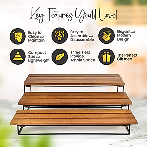 Hardware Haus Walnut Wood Wooden Cupcake Stand 3-Tier Wooden Display Stand with Black Metal Base, Rectangle Tower Display Stands for Vendor Events Walnut Wood (16" Set)