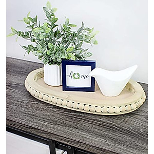 AuldHome Rustic Beaded Wood Tray Set (Set of 2); Farmhouse Distressed Oval Wooden Tray Set