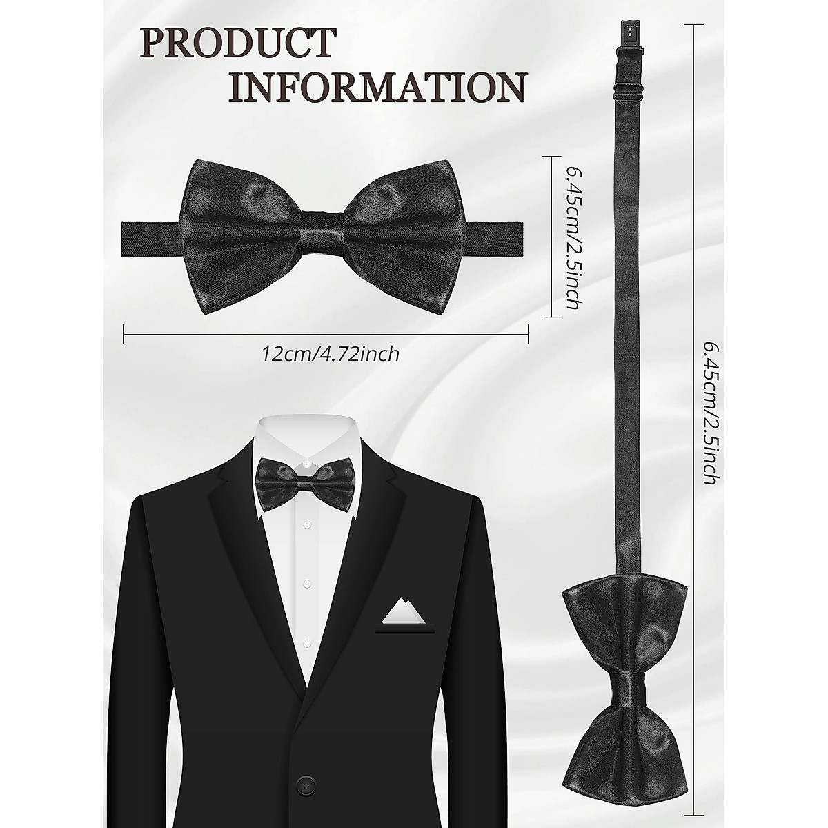 Geyoga 24 Pieces Men's Bow Ties Formal Satin Solid with Adjustable Neck Band Black Bow Ties for Men