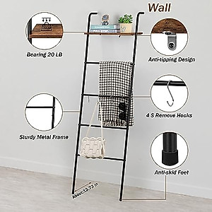 2 Pack Blanket Ladder Shelf, 5-Tier Pool Towel Rack Outdoor with Hooks, Wall-Leaning Decorative Blanket Holder, Farmhouse Blanket Storage for Living Room, Bedroom, Bathroom