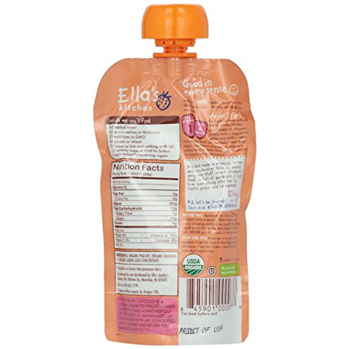 Ella's Kitchen Organic Stage 2, Peaches + Bananas, 3.5 Ounce