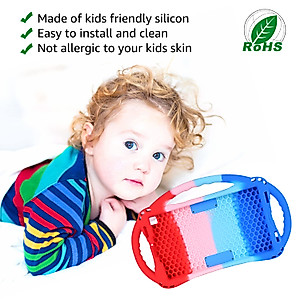 TopEsct Kids Case for Samsung Galaxy Tab A7 Lite 8.7 Inch 2021, Lightweight Kid-Proof Cover with Kickstand & Three Handles and Strap for Galaxy Tab A7 Lite 8.7 Inch (SM-T220/T225) (Red and Blue)