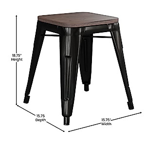 Flash Furniture Metal Dining Table Height Stool with Wooden Seat Set of 4 - Backless Black Commercial Grade Stool - 18" Stackable Dining Chairs