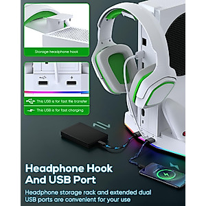 MENEEA Cooling Stand & Charging Station for Xbox Series S with 15 RGB LED Light Modes - Dual Controller Charger & Cooler Fan for Xbox Series S Accessories with 2*1400mAH Batteries and Headphone Hook