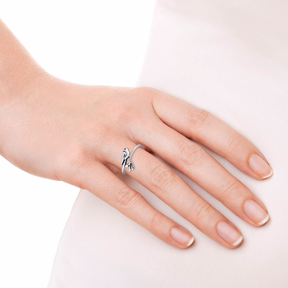 AeraVida Sweet Bird On a Leafy Branch .925 Sterling Silver Band Ring (7)