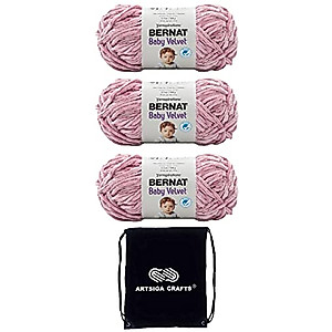 Bernat Baby Velvet Yarn Pink Mist 164018-18015 (3-Skeins) Same Dye Lot Worsted Medium #4 Soft 99% Acrylic/1% Polyester Bundle with 1 Artsiga Craft Bag