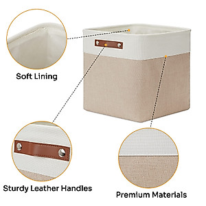 DULLEMELO Collapsible Bundle Baskets 2 Narrow Baskets 15"x6"x5.5" + 4 Cube Baskets 13"x13"x13"（White&Khaki)