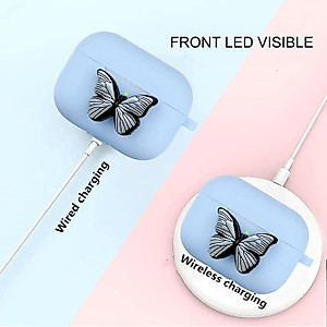 Case for Airpods Pro Case Protective Cute Butterfly Silicone Case Cover Portable & Shockproof Women Girls with Butterfly Keychain Clip for Apple Airpod Pro Charging Case (Blue)