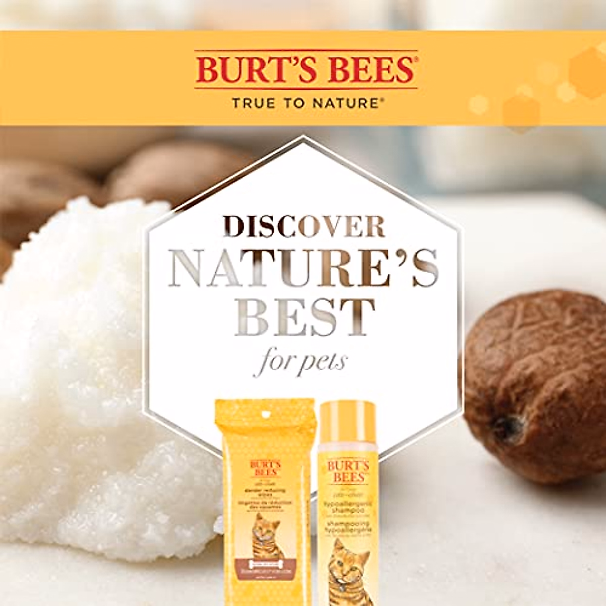 Burt's Bees for Cats Hypoallergenic Shampoo and Dander Reducing Grooming Wipes - Cat Shampoo and Wipes for Cat Dander, Cat Grooming Supplies, Cat Shampoo, Cat Wipes, Pet Wipes Cats