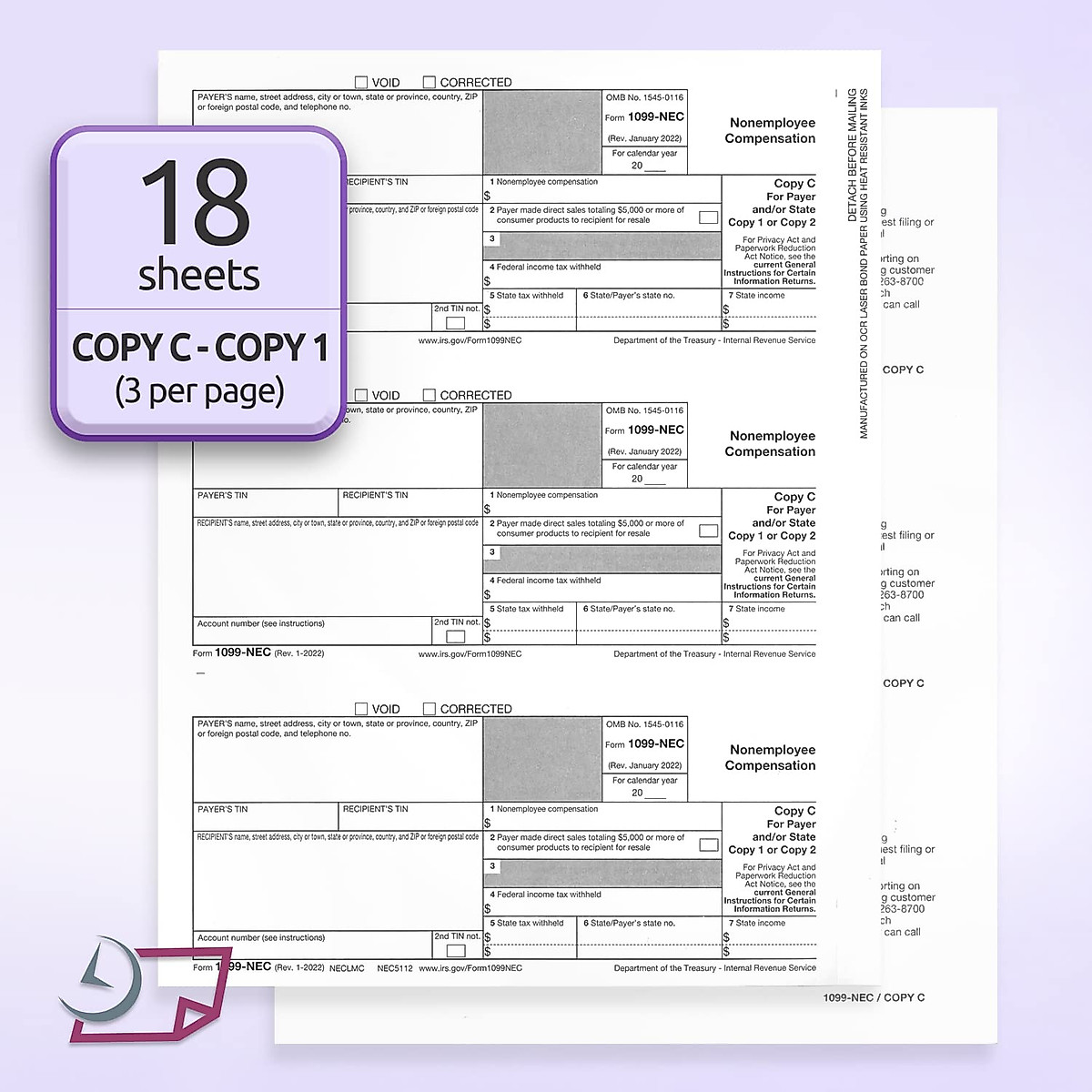 "New" 1099-NEC Forms for 2022, 4-Part Tax Forms, Vendor Kit of 25 Laser Forms and 25 Self-Seal Envelopes, Forms Designed for QuickBooks and Other Accounting Software