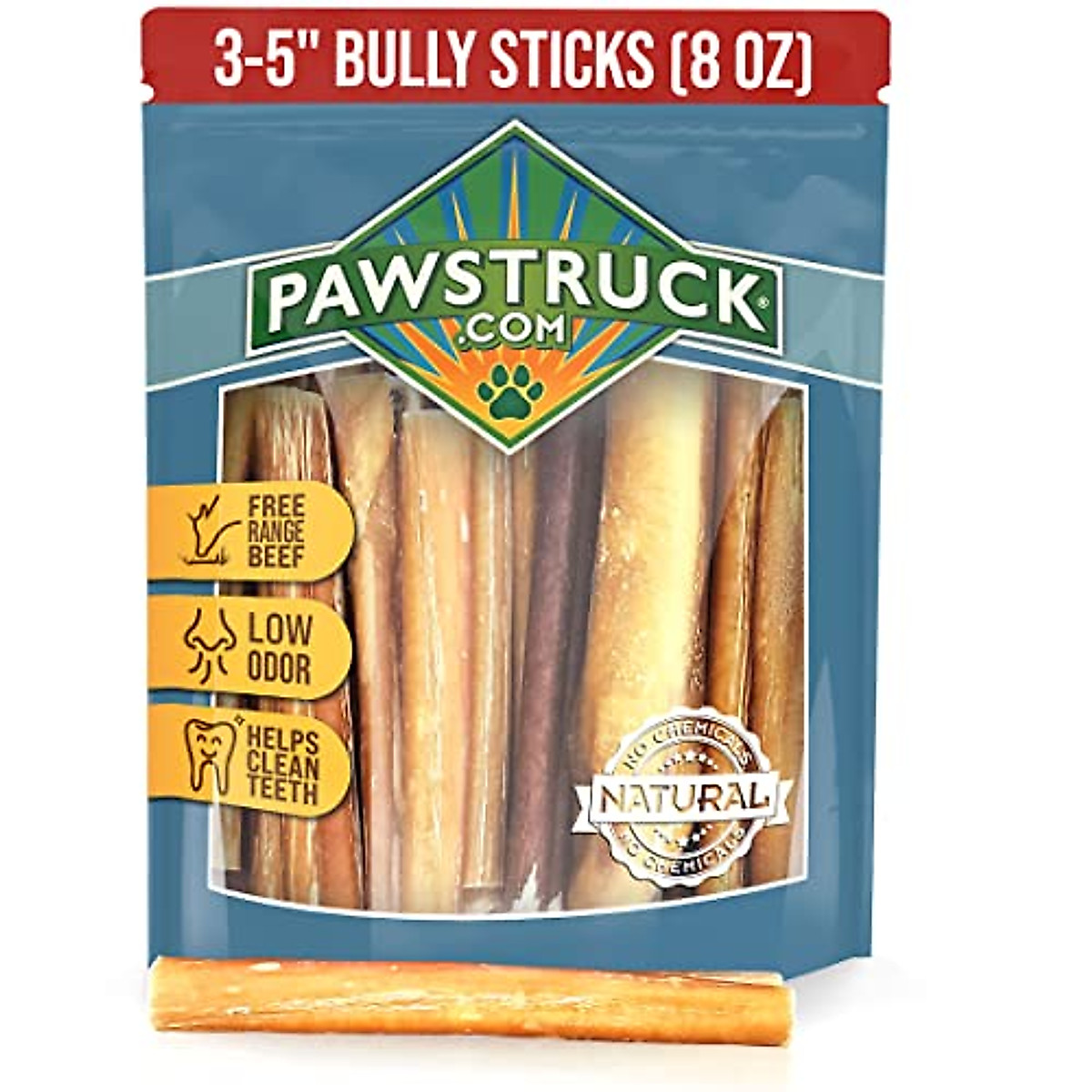 Pawstruck All-Natural 3-5" Bully Sticks for Small Dogs & Puppies – Single Ingredient, Low Odor & Rawhide-Free Dental Chew Treat Bones - 100% Real Beef with No Artificial Preservatives - 8 oz Bag