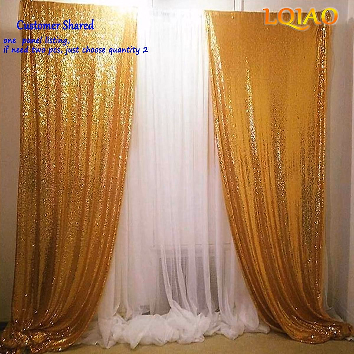 LQIAO 4FTX10FT Gold Shimmer Sequin Fabric Backdrops Wedding Photo Booth Sequin Curtain Drapes Panels Photography Background Decoration