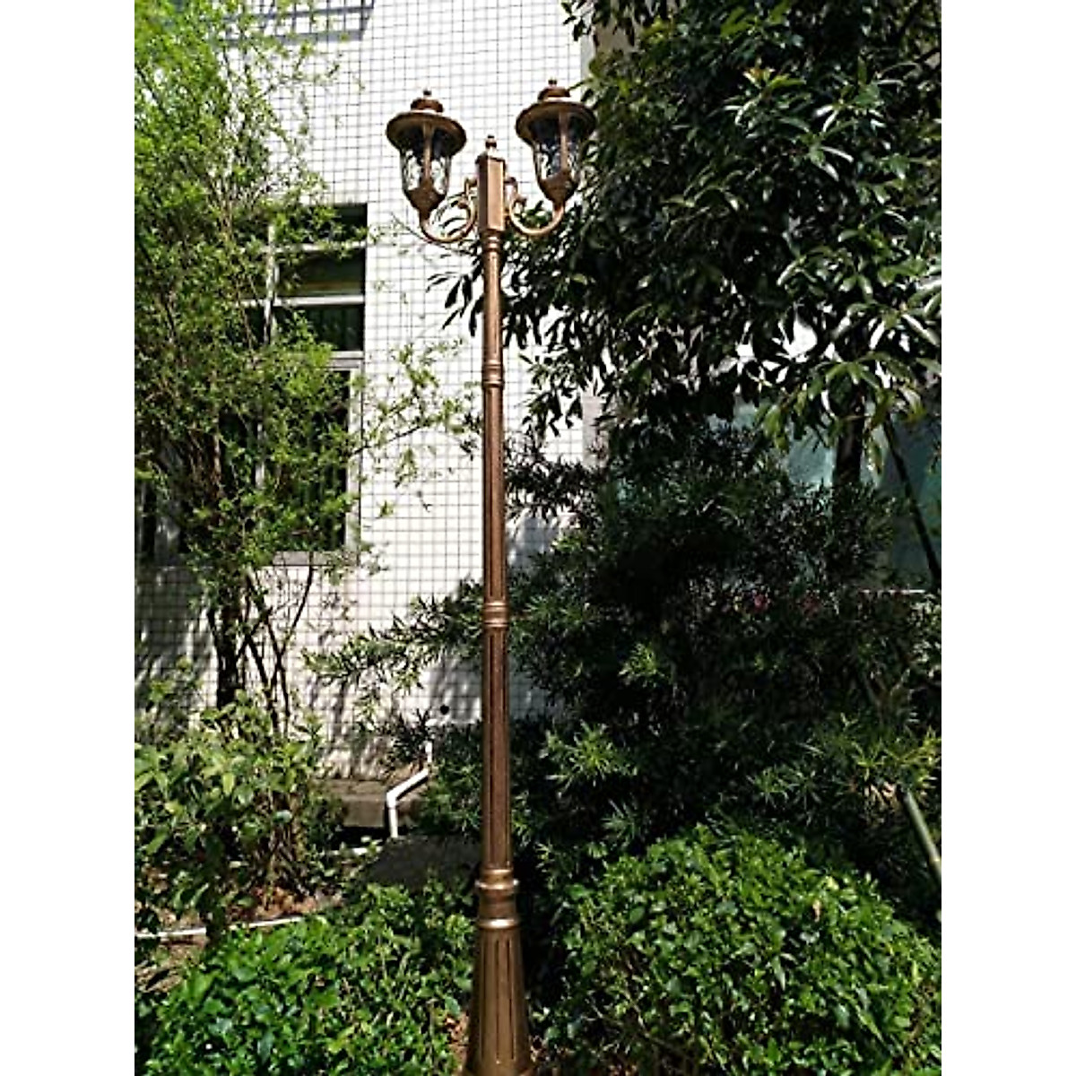 MODEBHD 215cm 2-Heads European Antique Retro Glass Column Lamp Victoria Lantern Aluminum Outdoor Waterproof Column Light Lawn Street Post Light E27 Decoration Villa Garden Fence High Pole Lamp