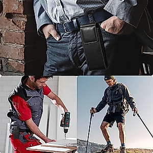 INGIDO for Samsung Galaxy Z Fold 5/4/3/2 Phone Pouch Holster Belt Case, Genuine Leather Phone Cover Magnetic Cover Belt Clip Pouch for Galaxy Z Fold 5, Z Fold 4, Z Fold 3/2 (Black)