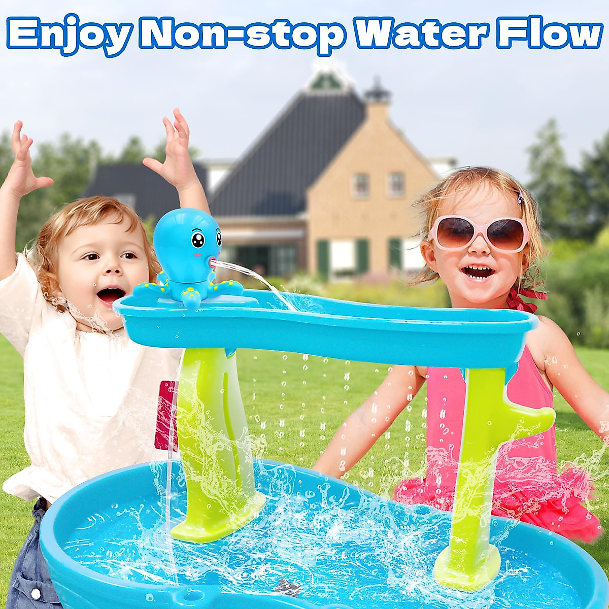 Intoypad Water Table Pump, Octopus Battery Powered Water Pump for Water Table 3 Hours Non-Stop Fun Summer Outdoor Water Toys Outside Water Play Table Accessories for Toddlers Kids (Blue)
