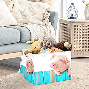 Funny Pig Fence Large Storage Bins with Lid Collapsible Storage Bin Toy Boxs Decorative Storage Box for Shelf Closet Nursery Home