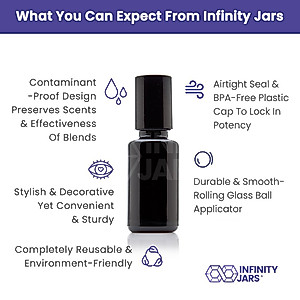 Infinity Jars 20 ml (.67 fl oz) Black Ultraviolet Glass Bottle w/Glass Ball Roll on Tip