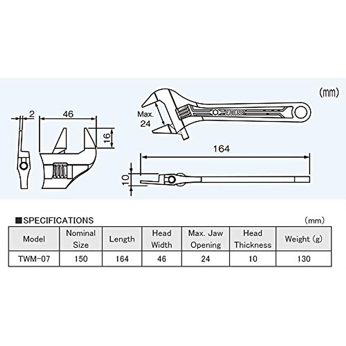 ENGINEER TWM-07 Super Thin Jaws Adjustable Wrench Smart Monkey Wrench