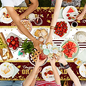 chiazllta Set of 3 Graduation Tablecloths Class of 2024 Congrats Grad Maroon Graduation Party Tablecover Decorations Party Supplies Large Size Plastic 54"x108"(Maroon & Gold)